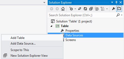 Table in LightSwitch 2012